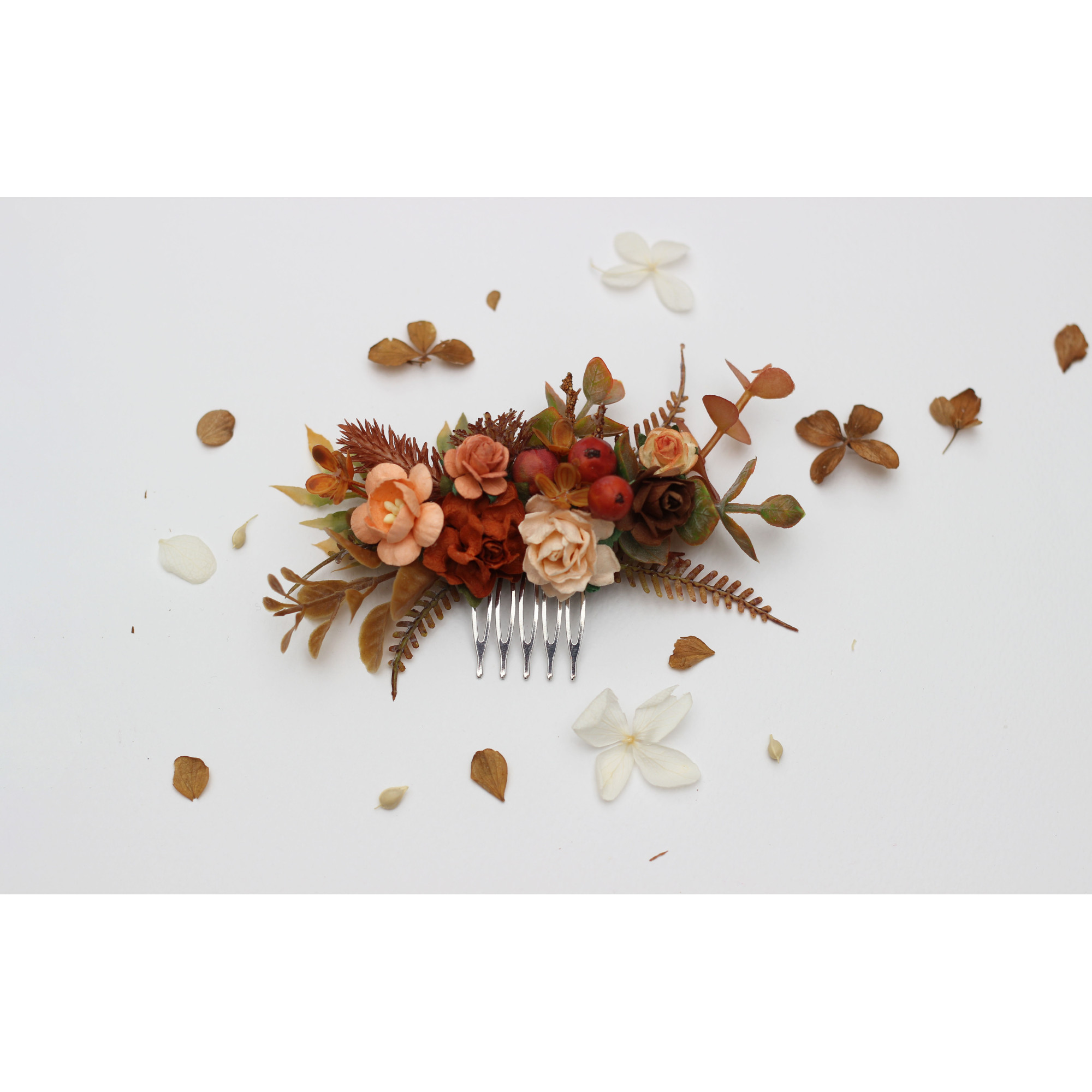 Rust Orange & Peach Bridal Hair Comb – Faux Flower Hair Piece for Fall ...
